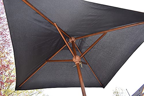 Germisept Marrin Black 7.5ft Patio Umbrella with Hand Crank and Wood Pole Base - Made from Recycled Water Bottles