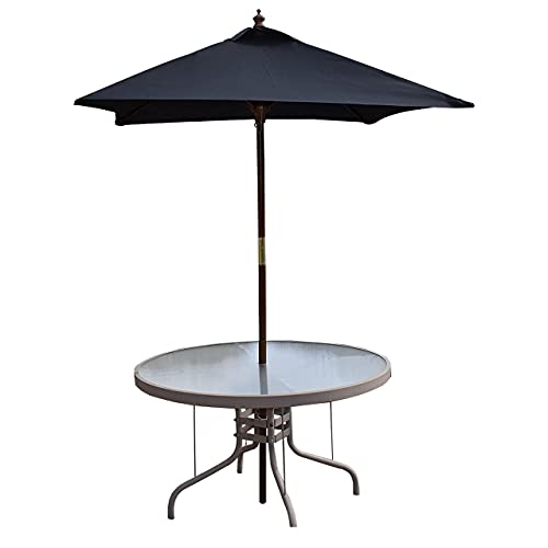 Germisept Marrin Black 7.5ft Patio Umbrella with Hand Crank and Wood Pole Base - Made from Recycled Water Bottles