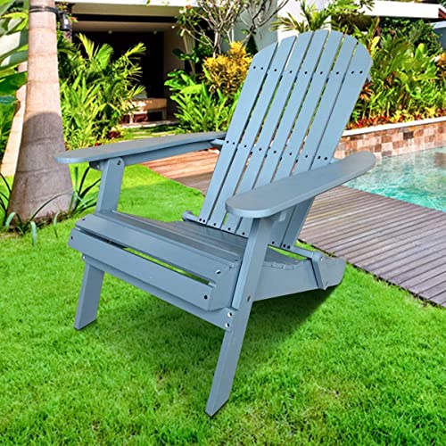 Folding Adirondack Chair Outdoor Patio Chairs with Arms Lounger Chair for Garden Porch Deck Backyard Fire Pit Solid Wooden Weather Resistant Lawn Chairs Wooden Accent Furniture Outdoor Seating