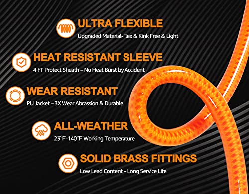 YAMATIC Durable Flexible Pressure Washer Hose, 1/4" X 50 FT, Kink Resistant Power Washer Hose, Fit Most Brand Pressure Washer Replacement Hose, 3200 PSI, Orange