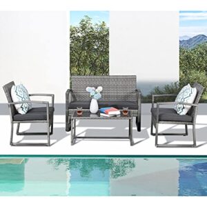 patiorama 4 pieces outdoor patio furniture set, outdoor wicker conversation set, patio rattan chair set, modern bistro set with coffee table, garden balcony backyard poolside (dark grey)