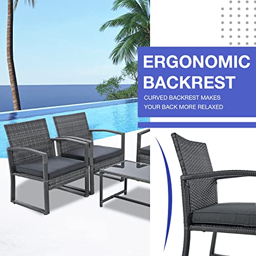 Patiorama 4 Pieces Outdoor Patio Furniture Set, Outdoor Wicker Conversation Set, Patio Rattan Chair Set, Modern Bistro Set with Coffee Table, Garden Balcony Backyard Poolside (Dark Grey)