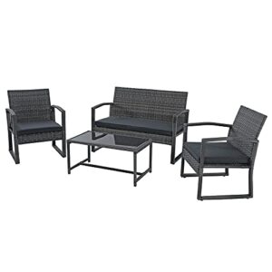 Patiorama 4 Pieces Outdoor Patio Furniture Set, Outdoor Wicker Conversation Set, Patio Rattan Chair Set, Modern Bistro Set with Coffee Table, Garden Balcony Backyard Poolside (Dark Grey)