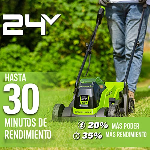 Greenworks 24V 13-Inch Brushless Push Lawn Mower, Cordless Electric Lawn Mower with 4.0Ah USB (Power Bank) Battery and Charger Included