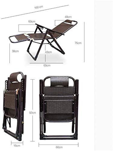 XZGDEN Lightweight Folding Deck Chair Rattan Chair Folding Sun Lounger Outdoor Leisure Home Beach Chair 178x47x26cm Sun Lounger Garden Chairs (Color : As Shown, Size : 178x47x26cm)