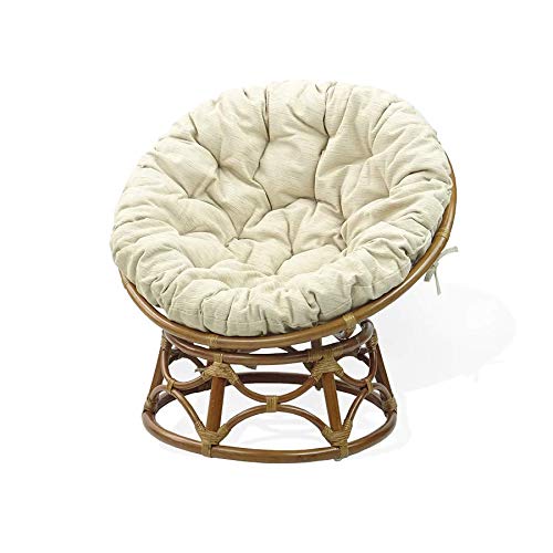 Kids Papasan Wicker Rattan Chair Natural Handmade with Cream Cushion, Colonial Color