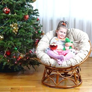 Kids Papasan Wicker Rattan Chair Natural Handmade with Cream Cushion, Colonial Color