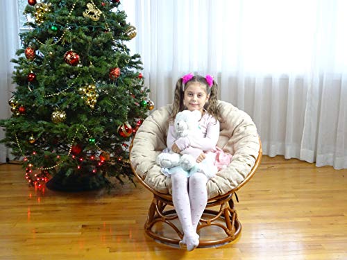 Kids Papasan Wicker Rattan Chair Natural Handmade with Cream Cushion, Colonial Color