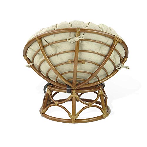 Kids Papasan Wicker Rattan Chair Natural Handmade with Cream Cushion, Colonial Color