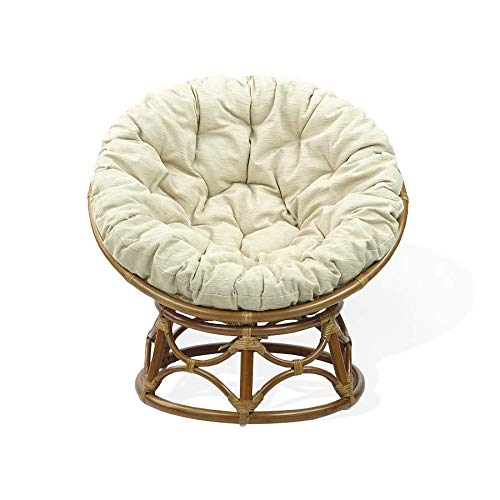 Kids Papasan Wicker Rattan Chair Natural Handmade with Cream Cushion, Colonial Color