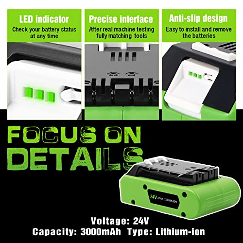 【Upgrade!】 2Pack 24V Replace Battery for Greenworks 24V 29842 29852 Lithium Battery Compatible with 20352 22232 2508302 24V Cordless Tools