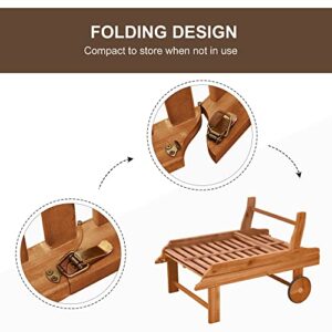 Outsunny Outdoor Folding Chaise Lounge Chair Recliner with Wheels, Acacia Wood Frame - Teak Color