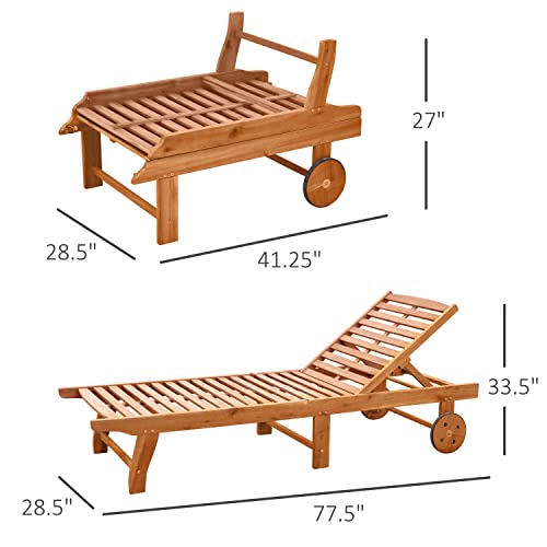 Outsunny Outdoor Folding Chaise Lounge Chair Recliner with Wheels, Acacia Wood Frame - Teak Color