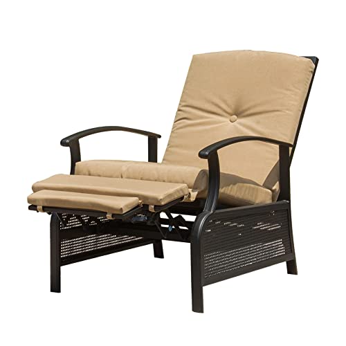 domi outdoor living Adjustable Patio Recliner Chair Metal Outdoor Reclining Lounge Chair with Removable Cushions (Beige)