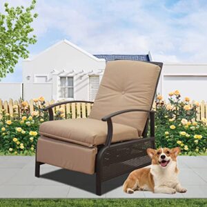 domi outdoor living Adjustable Patio Recliner Chair Metal Outdoor Reclining Lounge Chair with Removable Cushions (Beige)