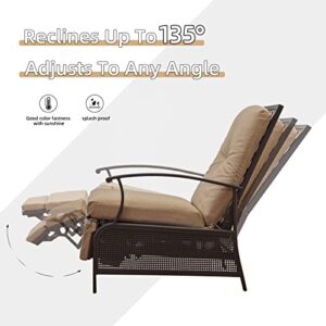 domi outdoor living Adjustable Patio Recliner Chair Metal Outdoor Reclining Lounge Chair with Removable Cushions (Beige)