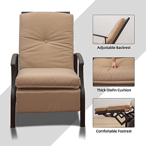 domi outdoor living Adjustable Patio Recliner Chair Metal Outdoor Reclining Lounge Chair with Removable Cushions (Beige)