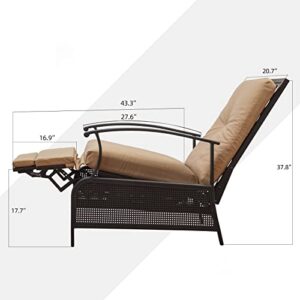 domi outdoor living Adjustable Patio Recliner Chair Metal Outdoor Reclining Lounge Chair with Removable Cushions (Beige)