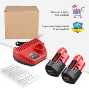 2 Pack 3.5Ah M-12 Battery Replacement for Milwaukee M 12 Battery & Charger Combo Compatible with Milwaukee 12V Battery 12 Volt Cordless Tools, 48-11-2440 48-11-2402 48-11-2440 48-11-2410 48-11-2411