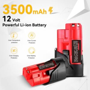 2 Pack 3.5Ah M-12 Battery Replacement for Milwaukee M 12 Battery & Charger Combo Compatible with Milwaukee 12V Battery 12 Volt Cordless Tools, 48-11-2440 48-11-2402 48-11-2440 48-11-2410 48-11-2411