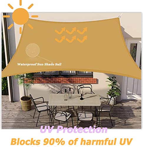 11.5 x 8.2 Ft Waterproof Sun Shade Sails Canopy 300D Oxford Rectangle Shade Sail 90% UV Block for Outdoor Activities Carport Deck Backyard, Light Brown