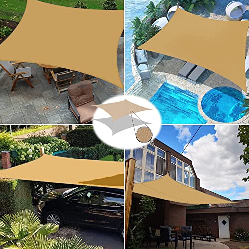 11.5 x 8.2 Ft Waterproof Sun Shade Sails Canopy 300D Oxford Rectangle Shade Sail 90% UV Block for Outdoor Activities Carport Deck Backyard, Light Brown