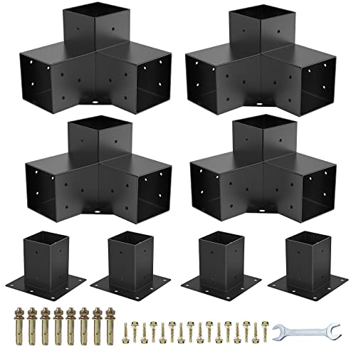 pergola Brackets 6x6 Woodworks Pergola kit Modular Modern Outdoor Pergola Hardware Kit DIY Elevated Wood Stand kit Includes 4 Bracket Shoulders 4 Boots for 6x6 (Actual: 5.5x5.5 Inch) Lumber