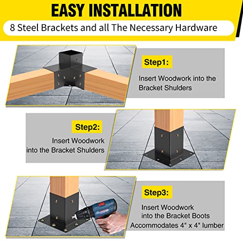 pergola Brackets 6x6 Woodworks Pergola kit Modular Modern Outdoor Pergola Hardware Kit DIY Elevated Wood Stand kit Includes 4 Bracket Shoulders 4 Boots for 6x6 (Actual: 5.5x5.5 Inch) Lumber