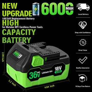 Jialitt 36V/18V 6.0Ah Li-Ion Replacement for Metabo HPT Battery MultiVolt 36V/18V 371751M 372121M BSL36A18 BSL36B18 Cordless Power Tools