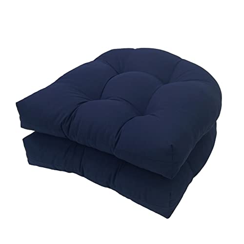 Pack of 2 Outdoor Indoor Tufted Seat Cushions, 18.9" x 18.9" U-Shape Cushions for Wicker Chair Seat,Patio Cushions, Furniture Dinning Chair Pad (Navy Blue)