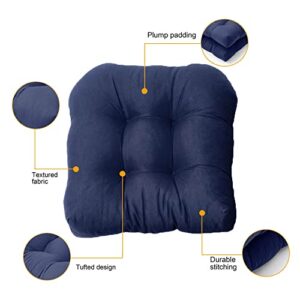 Pack of 2 Outdoor Indoor Tufted Seat Cushions, 18.9" x 18.9" U-Shape Cushions for Wicker Chair Seat,Patio Cushions, Furniture Dinning Chair Pad (Navy Blue)