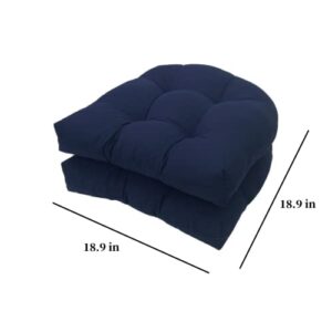 Pack of 2 Outdoor Indoor Tufted Seat Cushions, 18.9" x 18.9" U-Shape Cushions for Wicker Chair Seat,Patio Cushions, Furniture Dinning Chair Pad (Navy Blue)