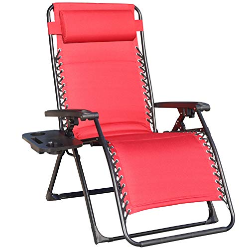 GOLDSUN Comfortable Oversize XL Padded Zero Gravity Lounge Heavy Duty Adjustable Patio Recliner Chair with Cup Holder Support 350lbs,Red