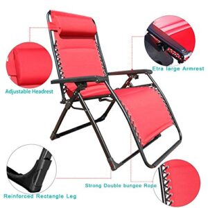 GOLDSUN Comfortable Oversize XL Padded Zero Gravity Lounge Heavy Duty Adjustable Patio Recliner Chair with Cup Holder Support 350lbs,Red