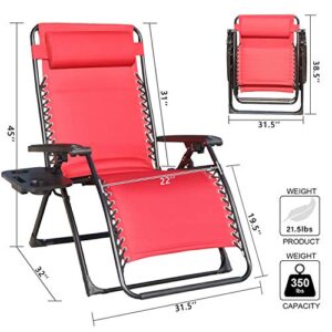 GOLDSUN Comfortable Oversize XL Padded Zero Gravity Lounge Heavy Duty Adjustable Patio Recliner Chair with Cup Holder Support 350lbs,Red