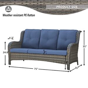 HUMMUH Patio Furniture 5 Pieces Outdoor Furniture Set Wicker Outdoor Sectional Couch with Patio Swivel Rocking Chairs,Ottomans for Patio