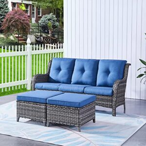 HUMMUH Patio Furniture 5 Pieces Outdoor Furniture Set Wicker Outdoor Sectional Couch with Patio Swivel Rocking Chairs,Ottomans for Patio