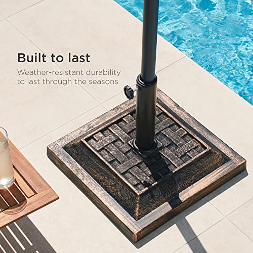 Best Choice Products 26lb Outdoor Patio Umbrella Stand Heavy-Duty Steel Square Umbrella Base w/Bronze Finish, Decorative Basket Weave Pattern