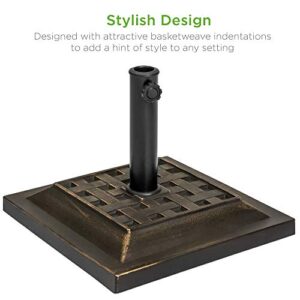 Best Choice Products 26lb Outdoor Patio Umbrella Stand Heavy-Duty Steel Square Umbrella Base w/Bronze Finish, Decorative Basket Weave Pattern