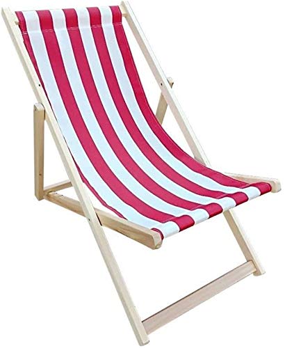 XZGDEN Lightweight Folding Chair Deckchair Lounger Adjustable Beach Deck Hardwood Outdoor Garden Patio (Color : Red+White Stripe)