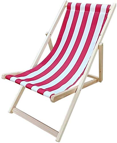 XZGDEN Lightweight Folding Chair Deckchair Lounger Adjustable Beach Deck Hardwood Outdoor Garden Patio (Color : Red+White Stripe)