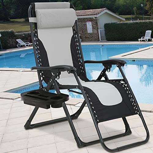 Zero Gravity Chair Patio Chair Lounge Chair Chaise Oversized, 420 lbs Weight Capacity Outdoor Folding Adjustable Recliner Chair with Cup Holder Tray and Pillows for Pool, Beach, Lawn, Deck, Yard