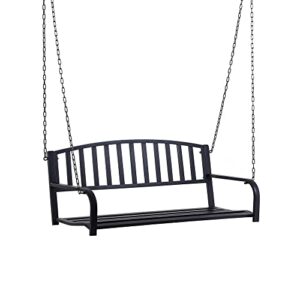 outsunny 2 person front porch swing patio swing bench, outdoor steel swing chair with sturdy chains, for backyard, deck, 528 lb weight capacity, black