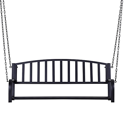 Outsunny 2 Person Front Porch Swing Patio Swing Bench, Outdoor Steel Swing Chair with Sturdy Chains, for Backyard, Deck, 528 lb Weight Capacity, Black