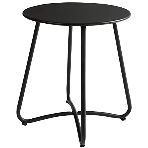 HollyHOME Small Round Patio Metal Side Snack Table, Accent Anti-Rust Steel Coffee Table for Garden, Modern Weatherproof Outdoor End Table, (H) 17.55" x(D) 15.60", Black