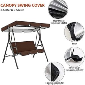 XYQSBY Patio Swing Canopy Waterproof Top Cover Set,Replacement Canopy Swing Cover for 2-Seater-Swing Chair All Weather Protection Outdoor Awning Sunproof Lawn/Garden Brown