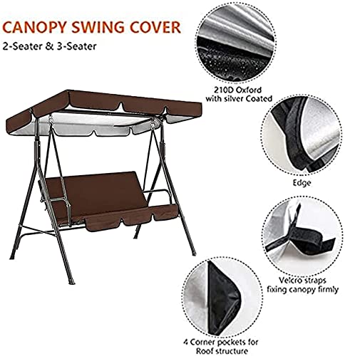 XYQSBY Patio Swing Canopy Waterproof Top Cover Set,Replacement Canopy Swing Cover for 2-Seater-Swing Chair All Weather Protection Outdoor Awning Sunproof Lawn/Garden Brown