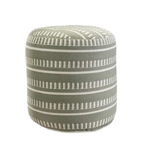 LR Home Dash and Stripe Geometric Indoor Outdoor Pouf, Green/White, 20" x 20" x 20"