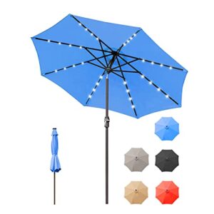 zersun 9 ft outdoor patio umbrellas with 32 solar lights 8 ribs/tilt adjustment and crank lift system – led table umbrella outdoor patio for garden, deck, backyard, pool and beach – navy blue