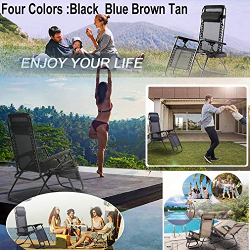 Zero Gravity Chair Recliners,Outdoor Lounge Patio Chairs, Adjustable Folding Anti Gravity Locking Chaise Recliners for Deck Beach Pool, Mesh Lounge Beach Chair with Cup Holders Pillows (1 Pack,Brown)